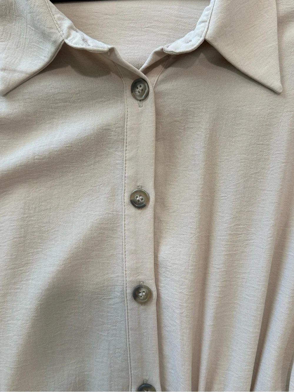 Zara | Dresses | Zara Neutral Beige Buttonfront Dress With Tie Waist ...